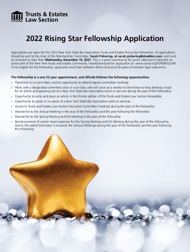 Fillable Online 2022 Rising Star Fellowship Application Fax Email Print ...