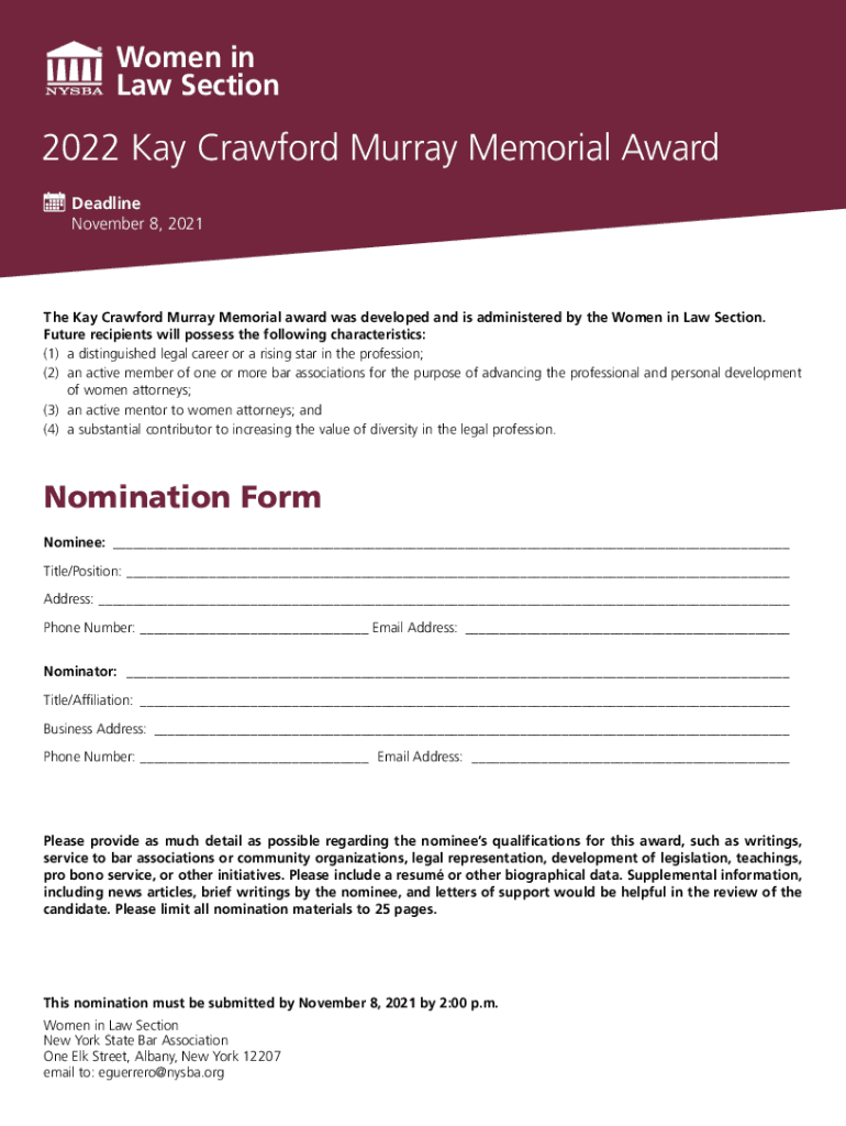 Fillable Online Kay Crawford Murray Memorial Award Fax Email Print - pdfFiller