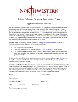 Fillable Online assets nwciowa Bridge Scholars Program Application Form ...