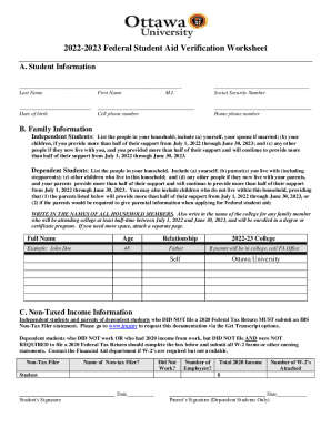 Fillable Online 2022-2023 Federal Student Aid Verification Worksheet ...