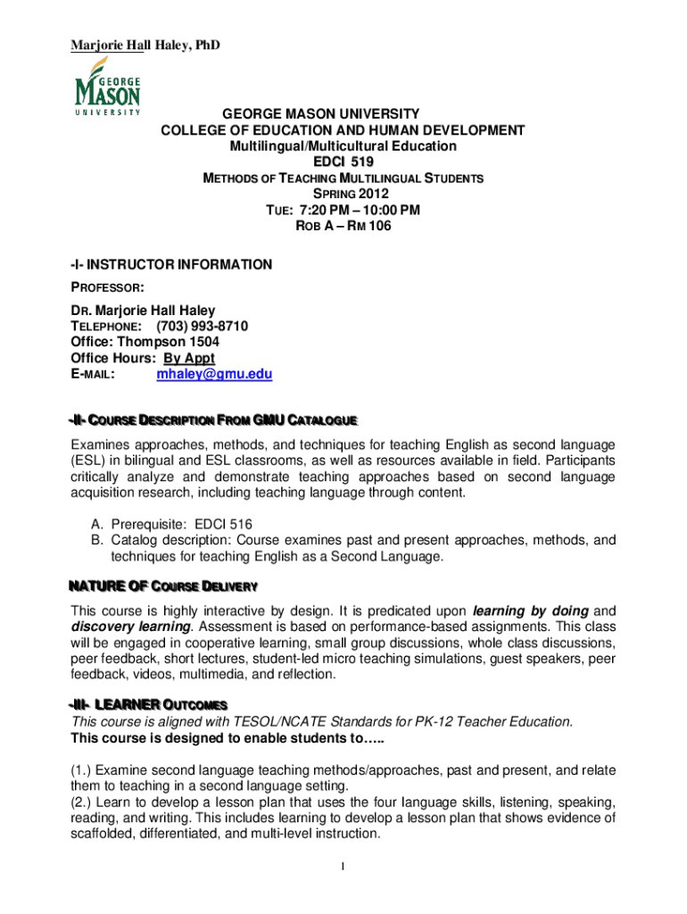 Fillable Online cehd gmu Marjorie Hall Haley, PhD GEORGE MASON ...