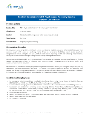 Fillable Online NDIS Psycho-Social Recovery Coach / Support Coordinator ...