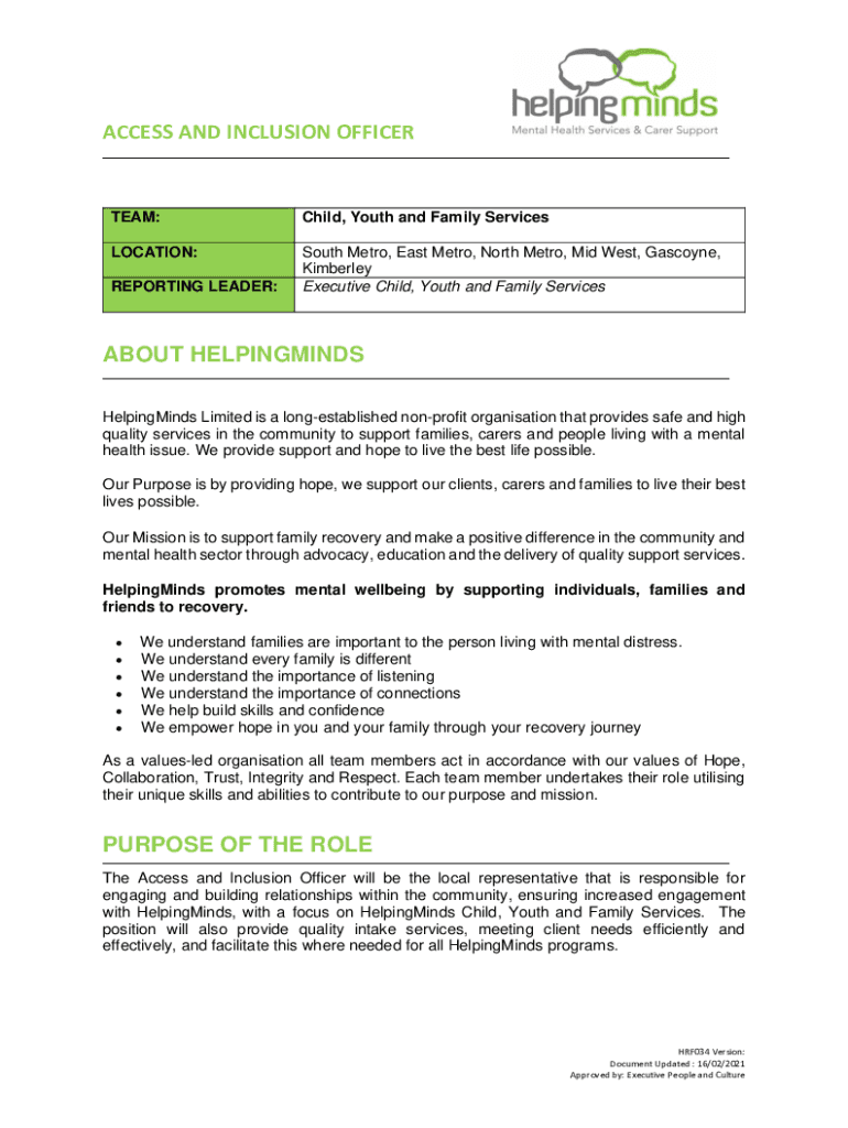 Fillable Online Access and Inclusion Officer Fax Email Print - pdfFiller