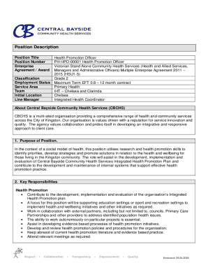 Fillable Online POSITION DESCRIPTION TITLE: HEALTH PROMOTION ... Fax ...