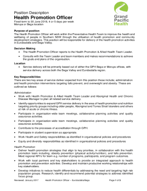 Fillable Online 1 Position Description Health Promotion Manager ...