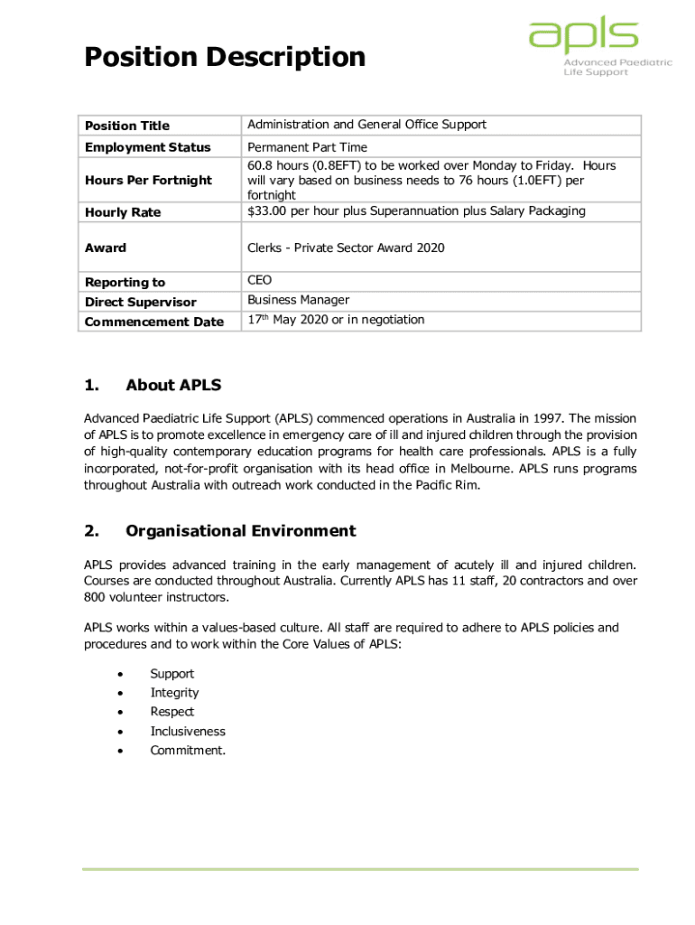 Fillable Online APLS Position Description Fax Email Print - pdfFiller