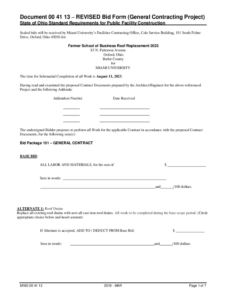 Fillable Online pfd miamioh Revised Bid Form (General Contracting Project) Fax Email Print ...