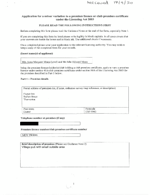 Fillable Online Minor variations to premises licence application form ...