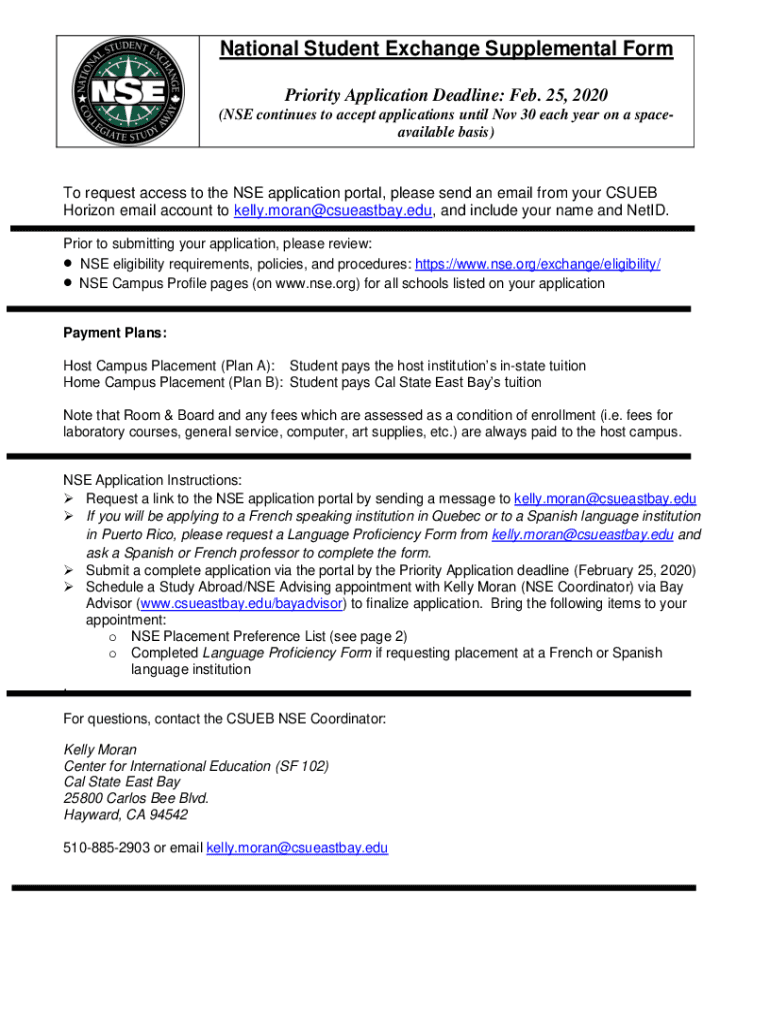 Fillable Online NSE Supplemental Form - University Studies Fax Email ...