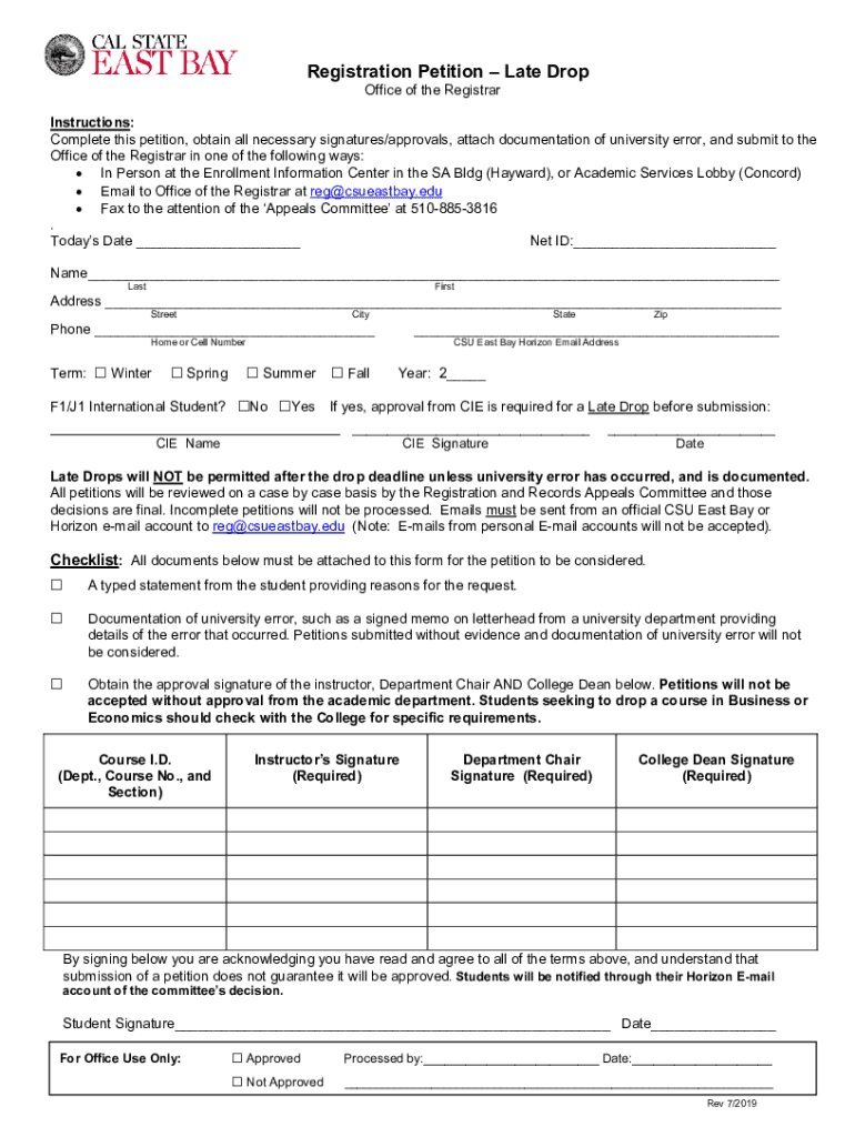 Fillable Online Registration PetitionLate Drop Fax Email Print - pdfFiller