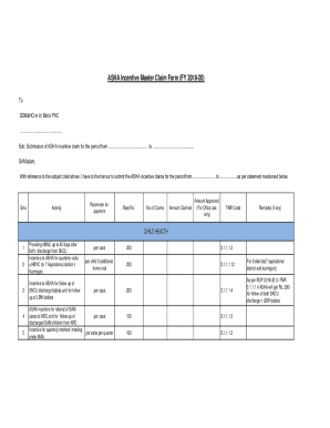 Asha Incentive Master Claim Form - Fill Online, Printable, Fillable ...