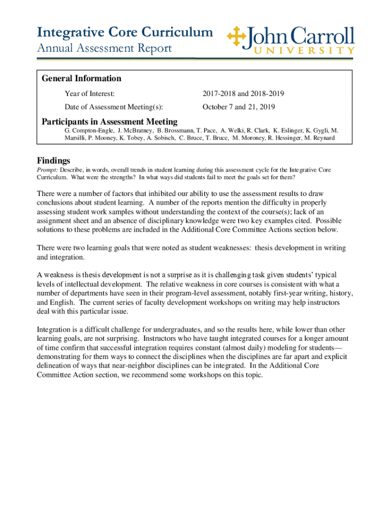 Fillable Online Institutional Assessment Report: Academic Cost Center ...