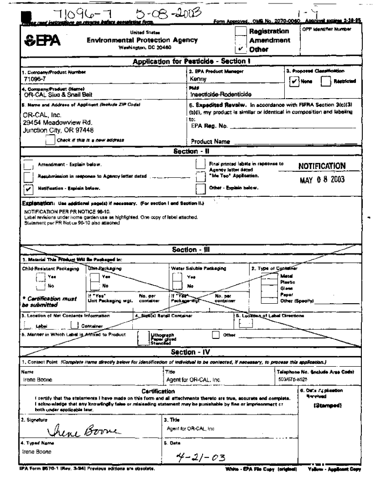 Fillable Online US EPA , Form 8570-28: Certification of Compliance with ...