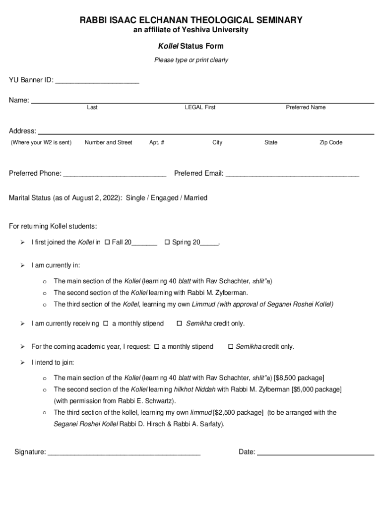 Fillable Online RABBI ISAAC ELCHANAN THEOLOGICAL SEMINARY here Fax ...