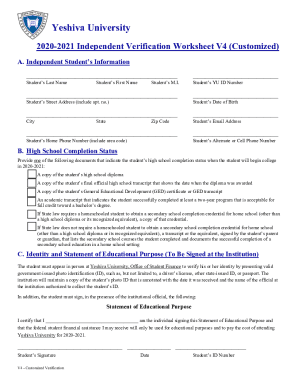 Fillable Online Independent Verification Worksheet (V1/V5) Fax Email Print - pdfFiller