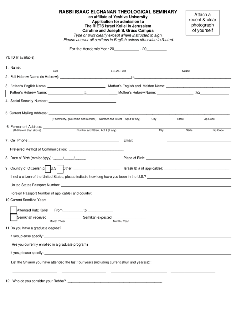 Fillable Online The Rabbi Isaac Elchanan Theological Seminary Virtual ...