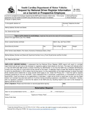 Fillable Online South Carolina Department of Motor Vehicles Request for National ... Fax Email ...