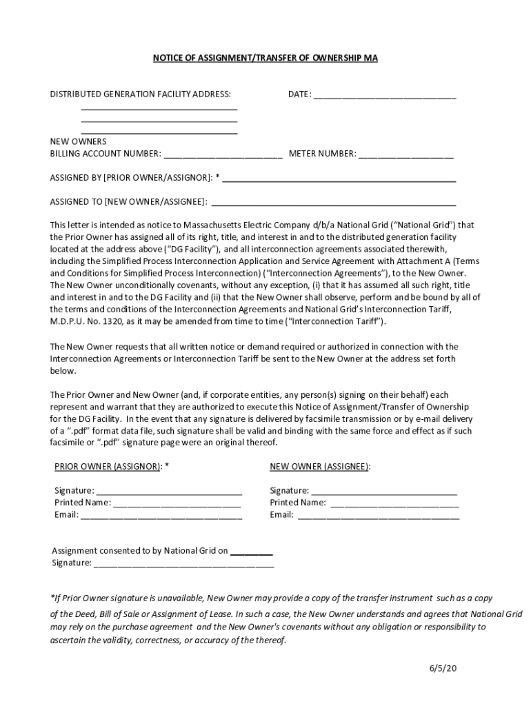 Fillable Online 6/5/20 NOTICE OF ASSIGNMENT/TRANSFER OF OWNERSHIP MA ...