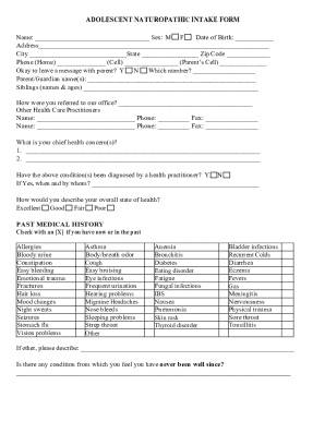 Fillable Online Naturopathic Medicine Pediatric Intake Form Fax Email ...