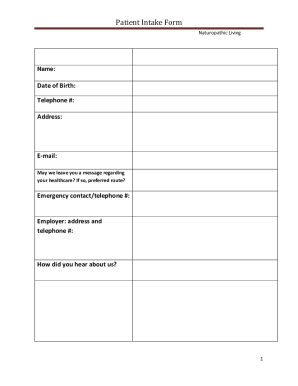 Fillable Online NATUROPATHIC INTAKE FORM Patient Information Fax Email ...