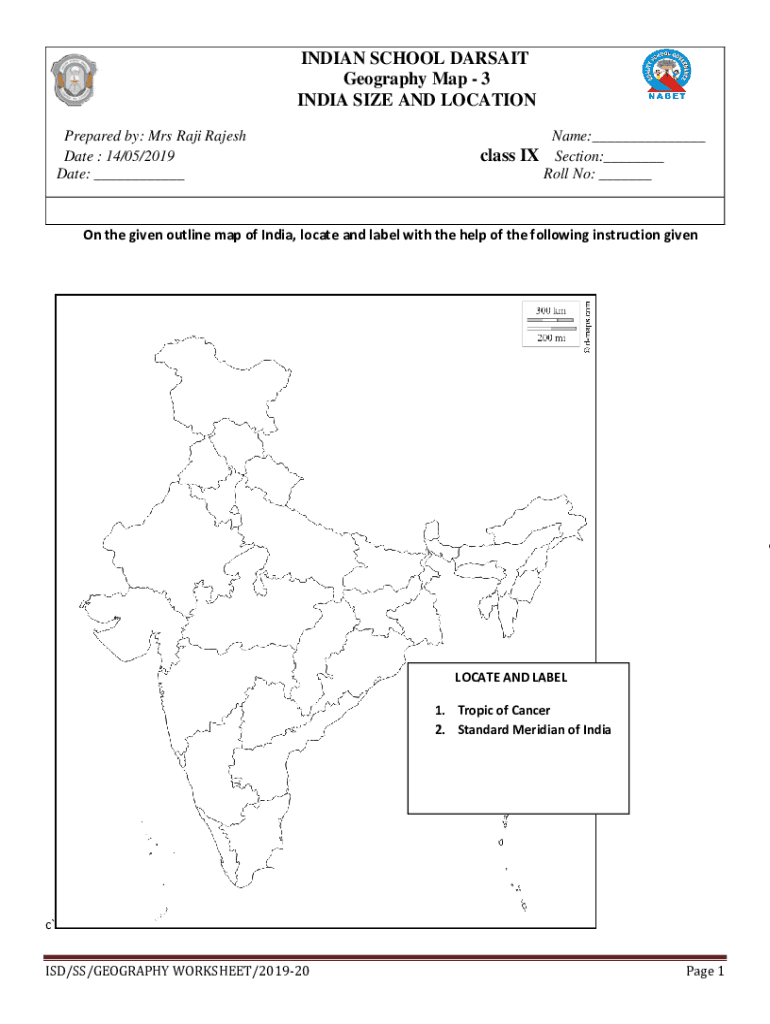 Fillable Online INDIAN SCHOOL DARSAIT Geography Map - 3 INDIA SIZE ...