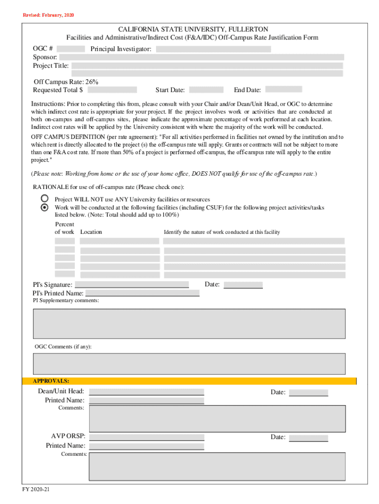 Fillable Online Off-Campus Rate Justification Form Fax Email Print - pdfFiller