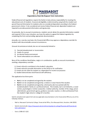 Fillable Online DEPOVR Dependency Override Request Form Instructions ...