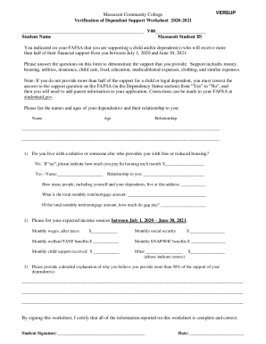 Fillable Online Verification-of-Dependent-Support-Worksheet- ... Fax ...