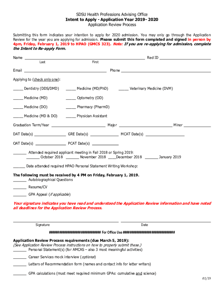 Fillable Online hpao sdsu Application Year 2019- 2020 Application ...