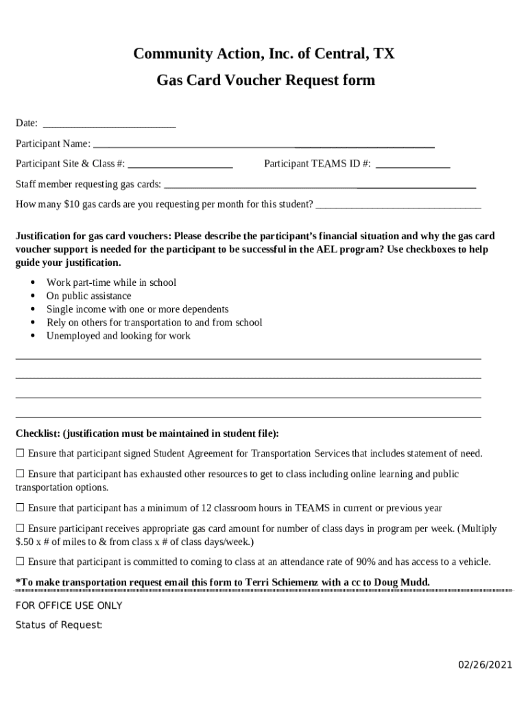 Gas Voucher Request - tcall tamu Doc Template | pdfFiller