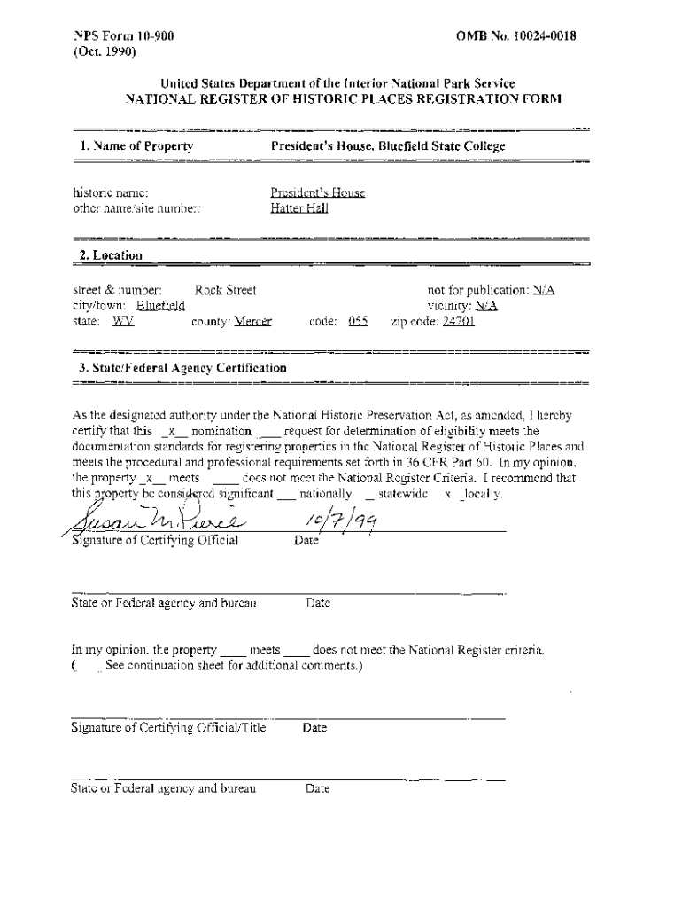 Fillable Online National Register Nomination NPS Form 10 900 OMB No ...