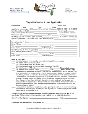 Fillable Online Chrysalis Charter School - Self-contained First Grade ...