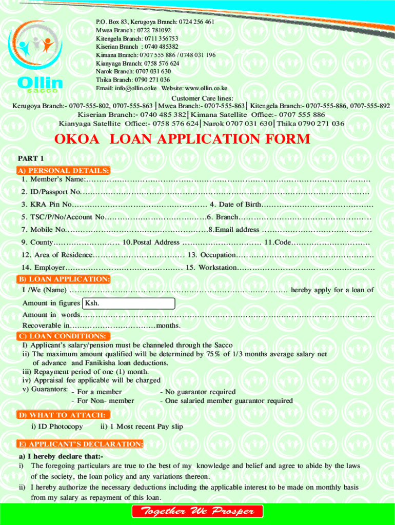 Fillable Online okoa loan application form - Ollin SACCO Fax Email ...