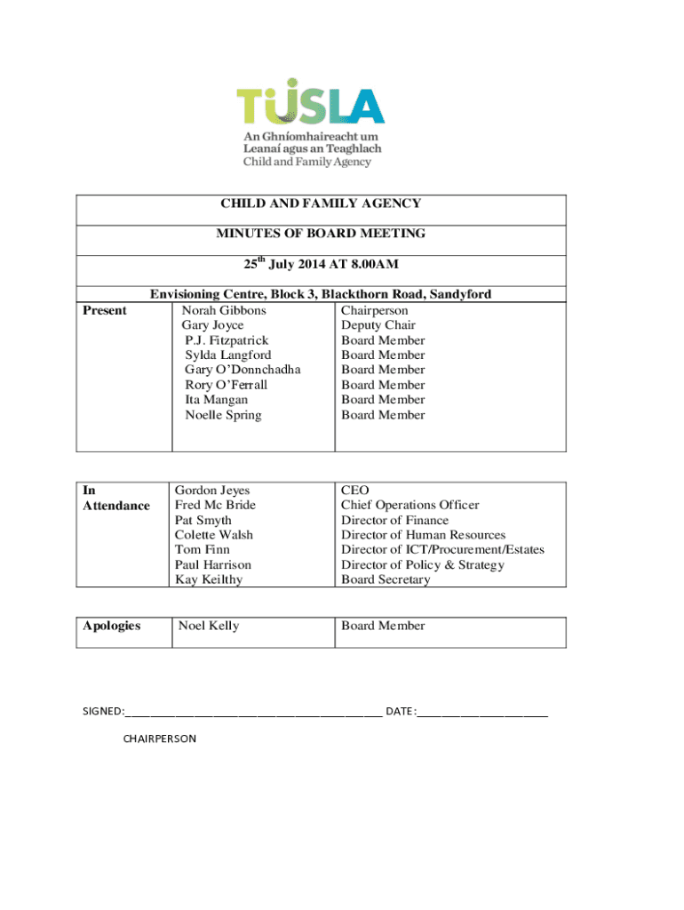 Fillable Online Present Norah Gibbons Gary Joyce P.J. Fitzpatrick Sylda ...