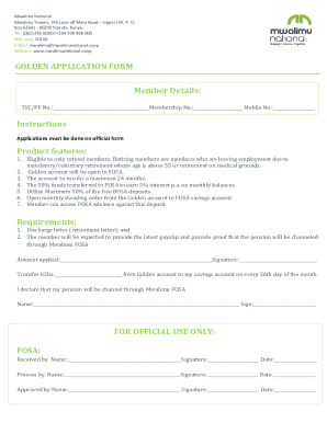 Fillable Online GOLDEN APPLICATION FORM Instructions Product features ...