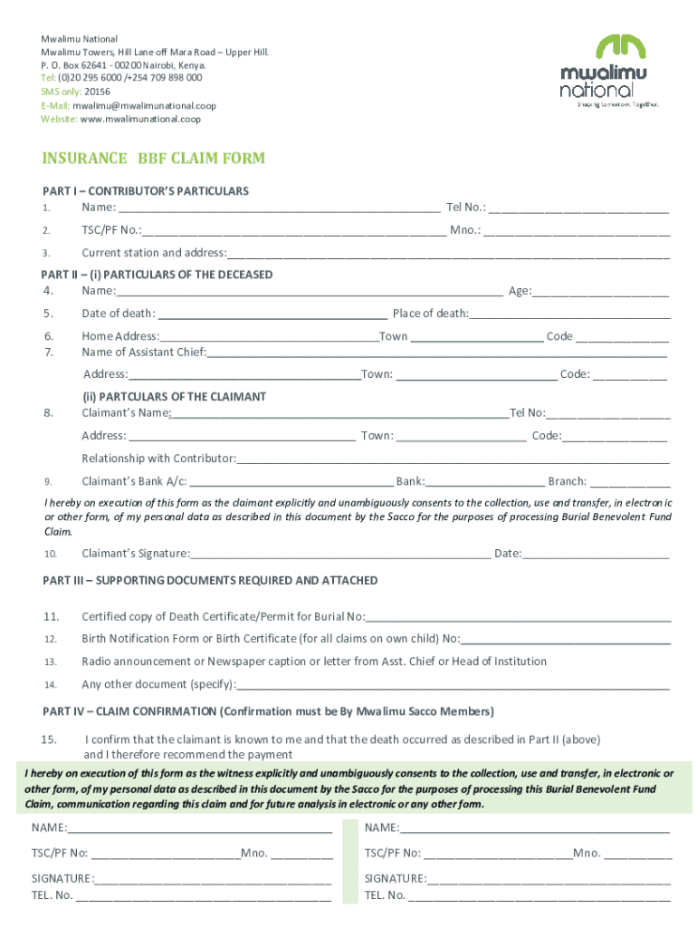 Mwalimu National Sacco Bbf Claim Form - Fill Online, Printable ...
