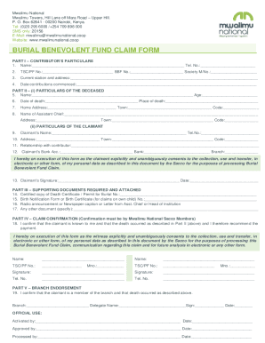 Fillable Online BURIAL BENEVOLENT FUND CLAIM FORM Fax Email Print ...