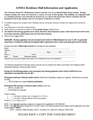 Fillable Online ASMSA Residence Hall Information and Application Fax ...