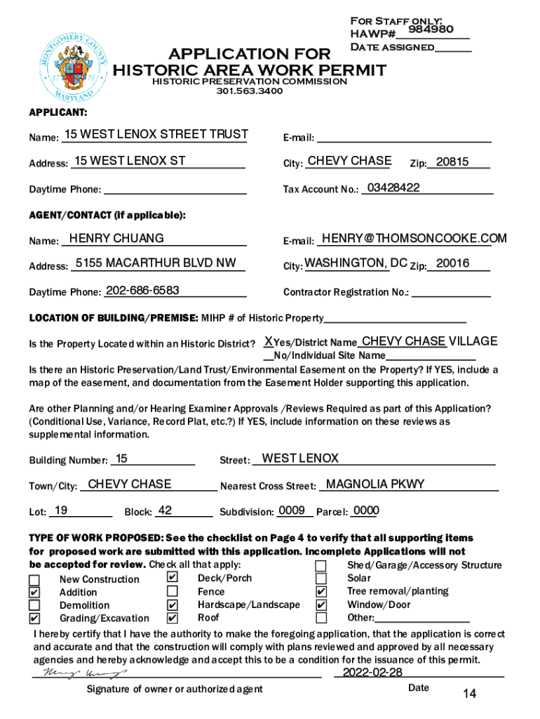 Fillable Online Lenox Street, Chevy Chase Fax Email Print - pdfFiller