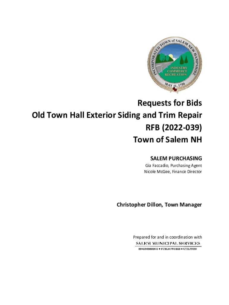 Fillable Online Requests for Bids Old Town Hall Exterior Siding and Trim Repair ... Fax Email ...