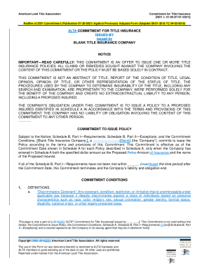 Fillable Online ALTA SHORT FORM COMMITMENT FOR AN ALTATITLE ... Fax ...