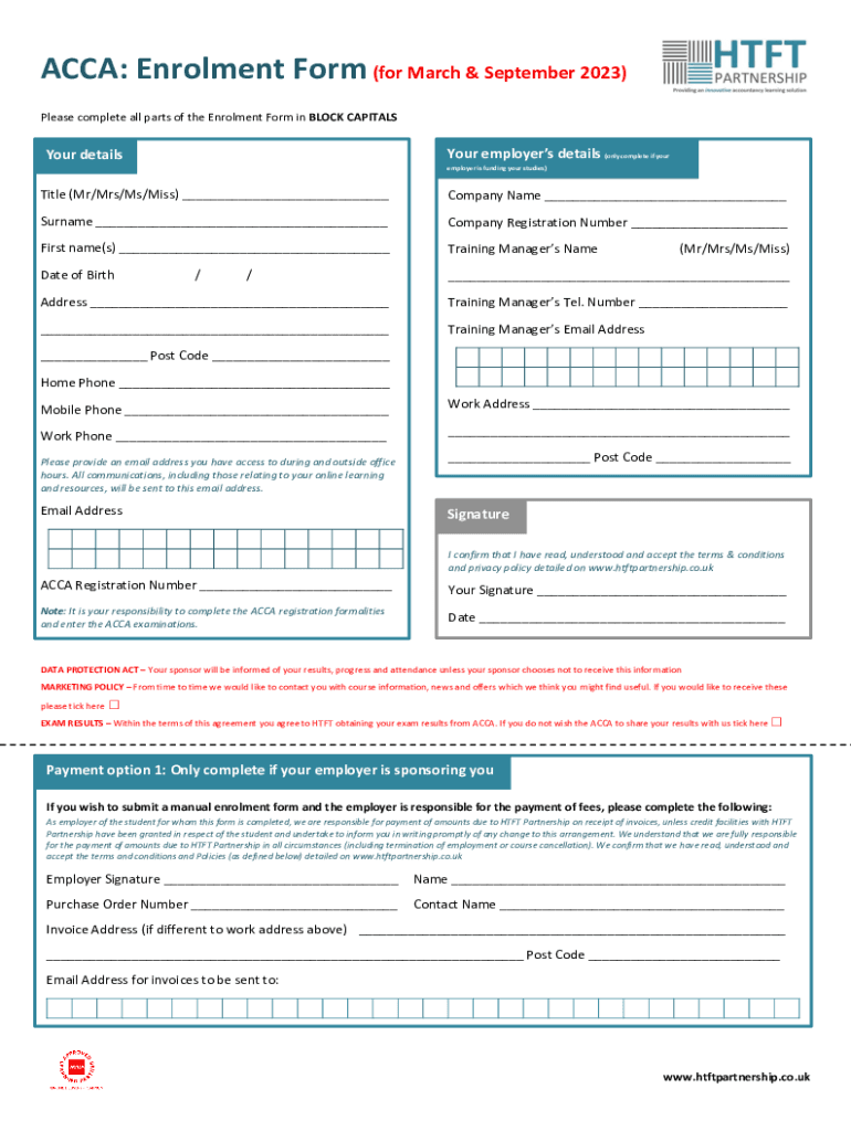 Fillable Online htftpartnership co Registration Form for ACCA Fax Email ...