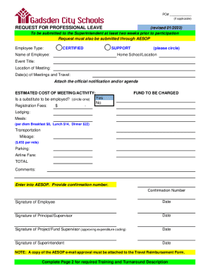 Fillable Online REQUEST FOR PROFESSIONAL LEAVE Fax Email Print - pdfFiller