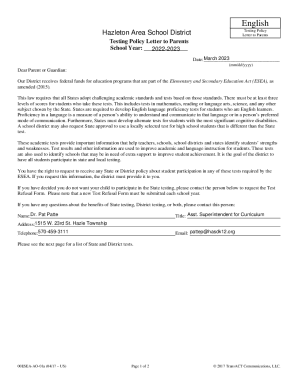 Completable En línea Parent Guardian OPT-OUT Procedure for PSSA Exam ...