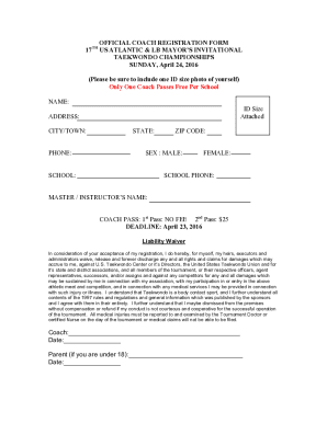 Fillable Online OFFICIAL COACH REGISTRATION FORM 17TH US ATLANTIC ...