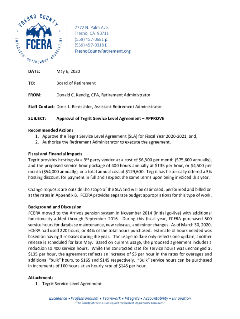 Fillable Online www2 co fresno ca Service Level Agreement (SLA ...