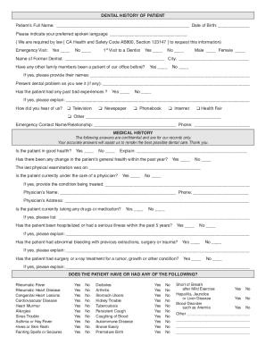 Fillable Online DENTAL HISTORY OF PATIENT Patient's Full Name: Date of ...