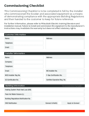 Fillable Online library mitsubishielectric co Ecodan Commissioning Document Form AW Fax Email ...