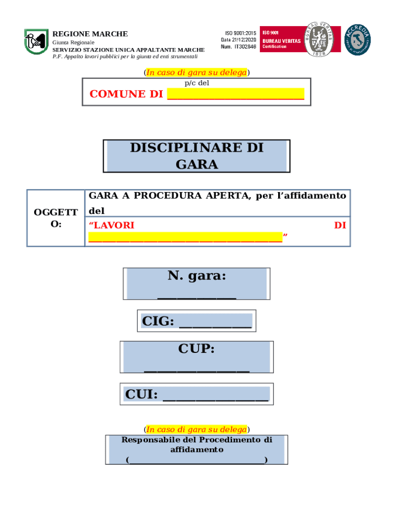 (In caso di gara su delega) Doc Template | pdfFiller