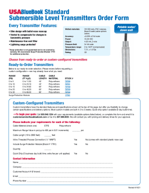 Fillable Online Standard Submersible Level Transmitters Order Form Fax ...
